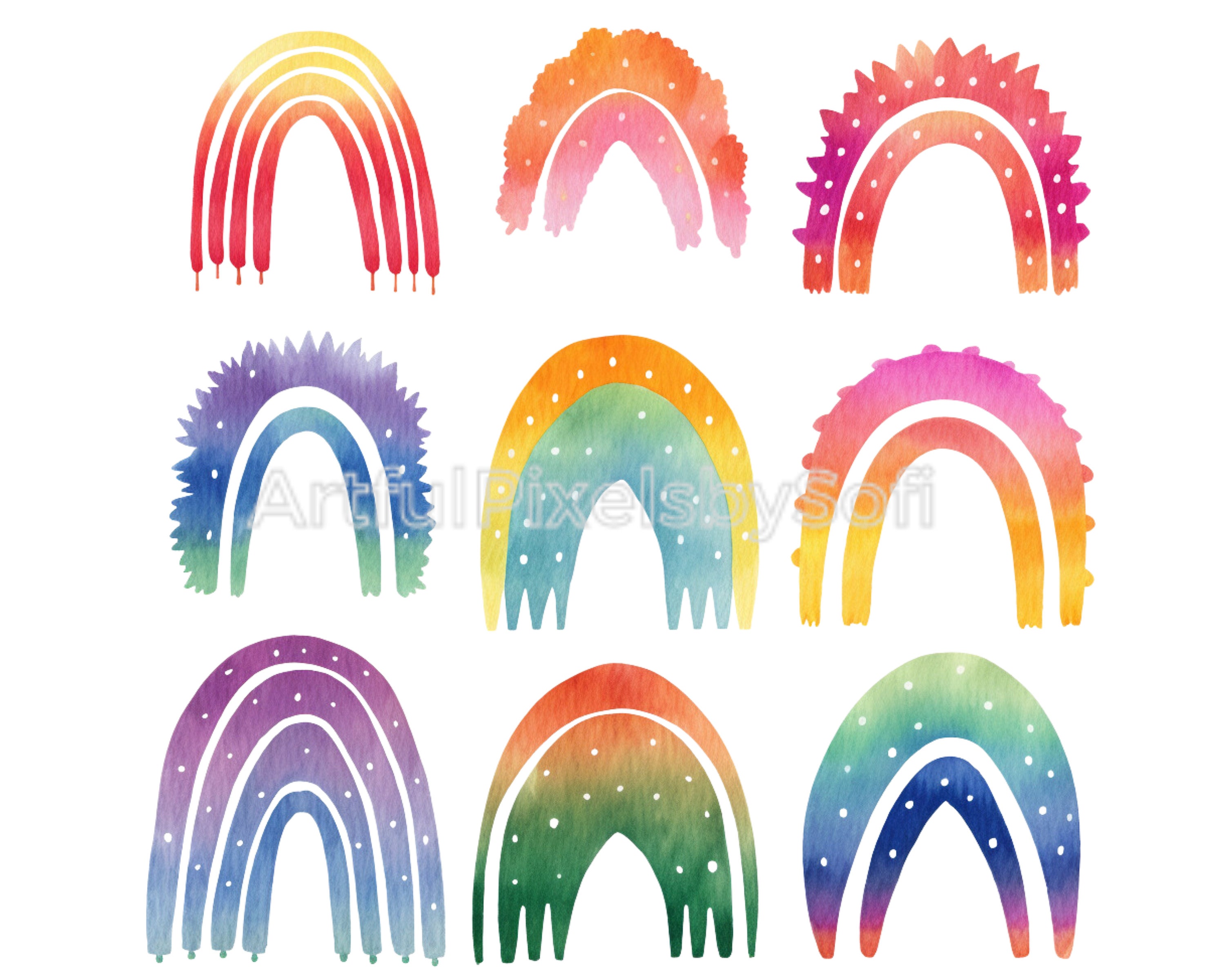6 Colorful Boho Rainbow Clipart Rainbow PNG 6 Designs 406 - Etsy