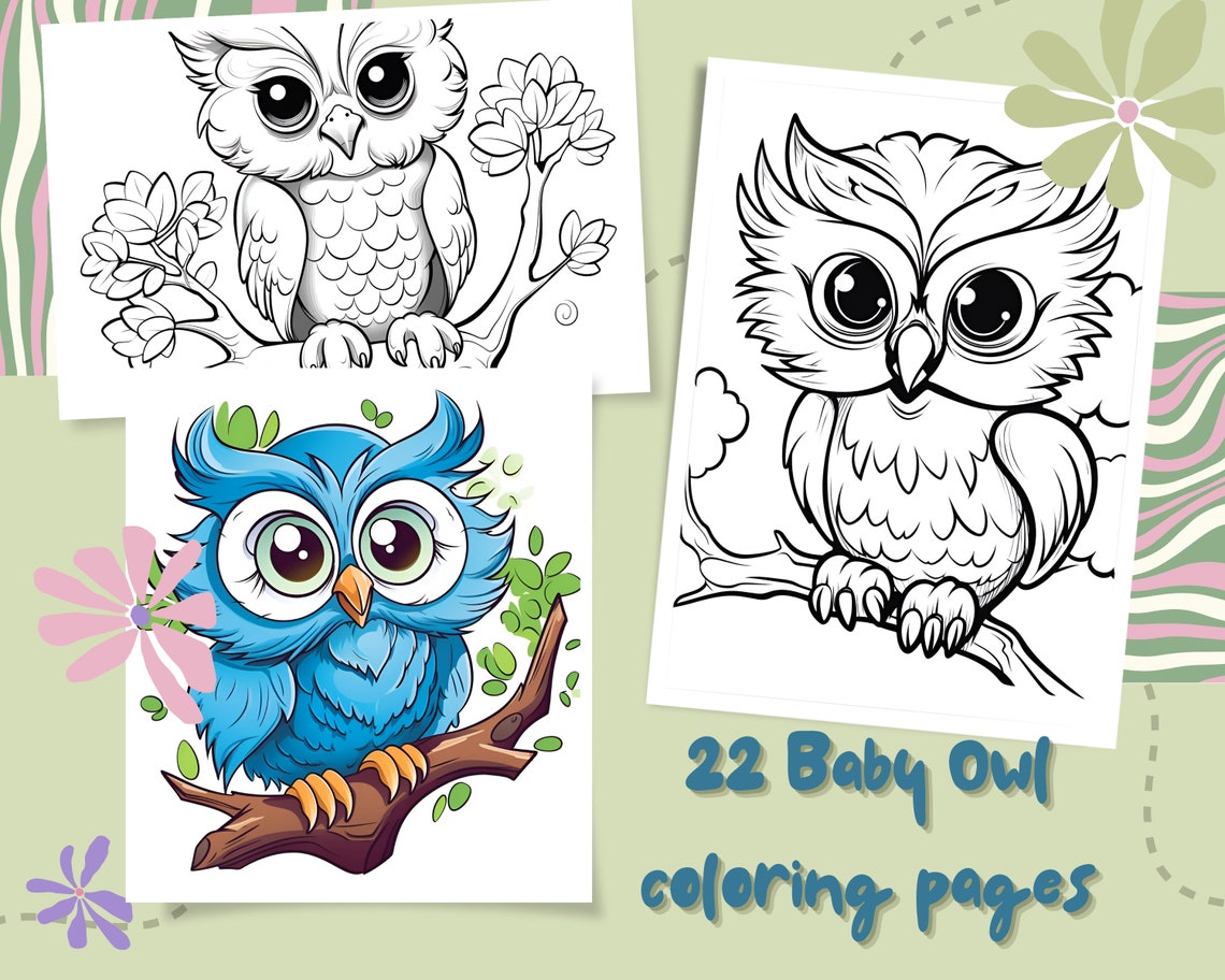 22 Pages Baby Owl Coloring Book Adults Kids Coloring Pages, Instant ...
