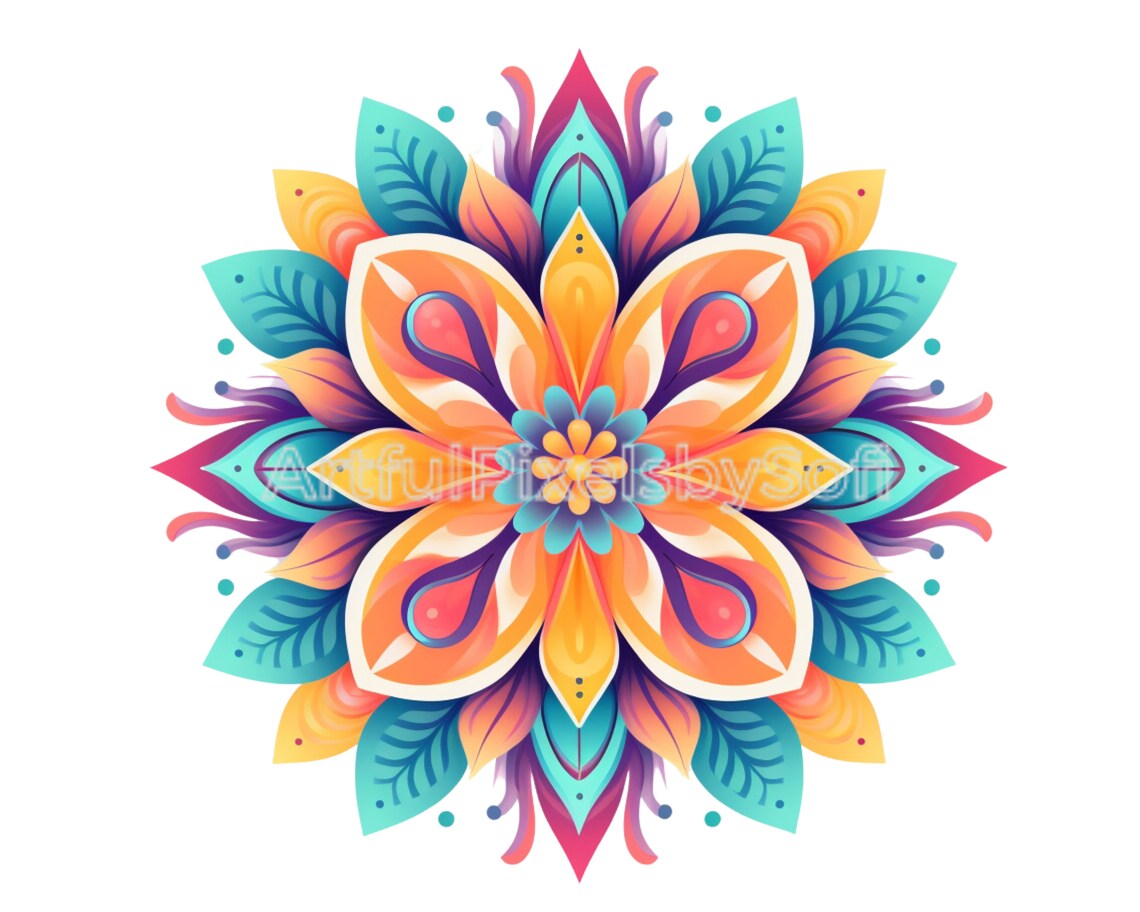 6 Colorful Boho Mandala Flower Clipart 406 DPI Mandala - Etsy