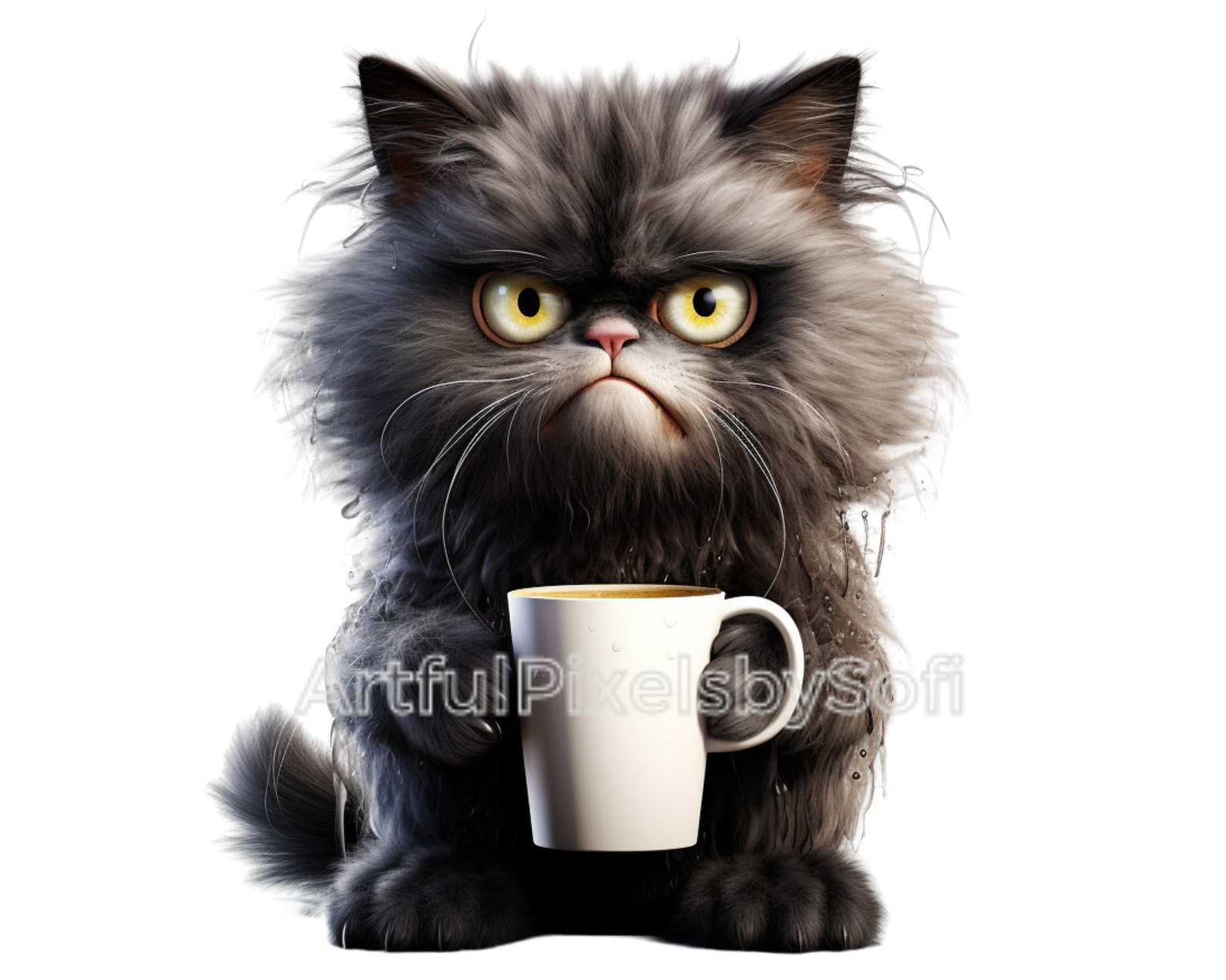 Grumpy Coffe Cat Clipart 10 Designs 406 DPI Printableno - Etsy