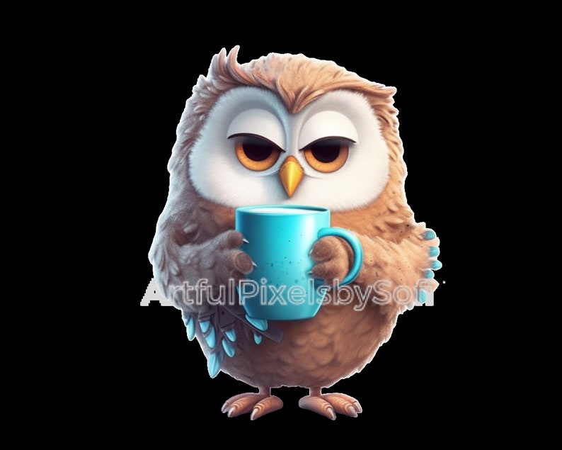 Grumpy Morning Coffee OWL Clipart, 8 Designs, 356 DPI, Owl PNG ...