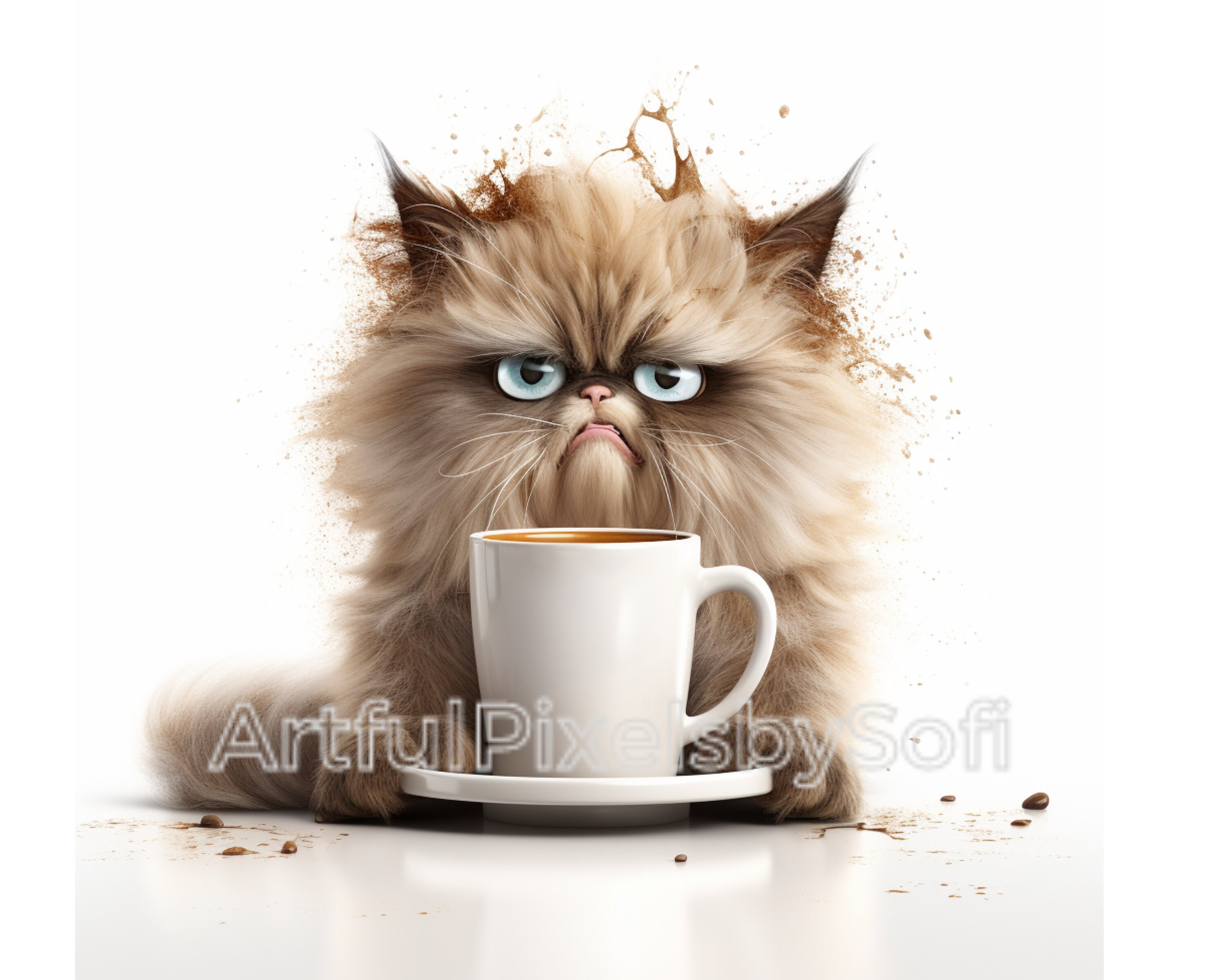Grumpy Coffe Cat Clipart, 11 Designs, 406 DPI, Printable,no Background ...