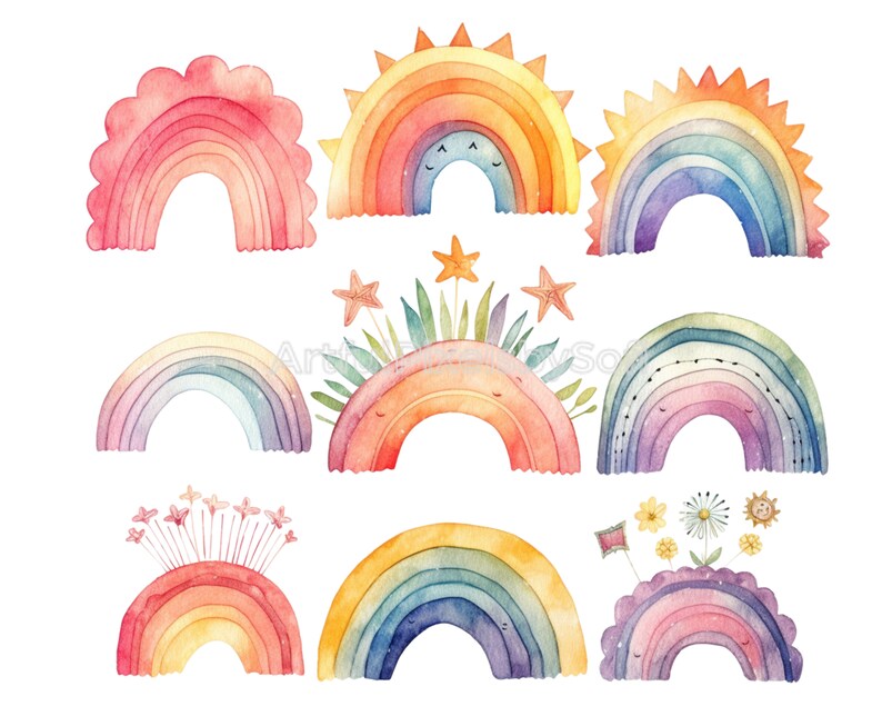 6 Colorful Boho Rainbow Clipart, Rainbow PNG, 6 Designs, 406 DPI ...