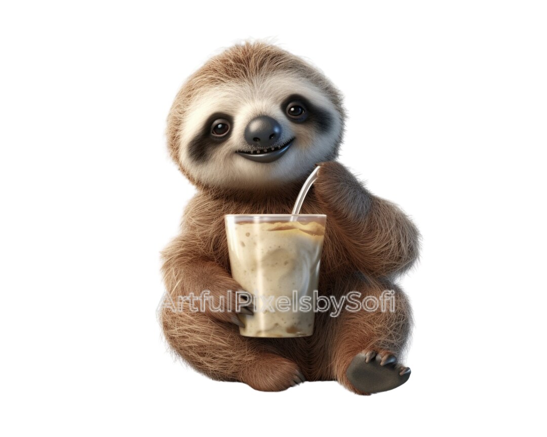 6 Cute Coffee Sloth Clipart, 6 Designs, 406 DPI, Printable,no ...