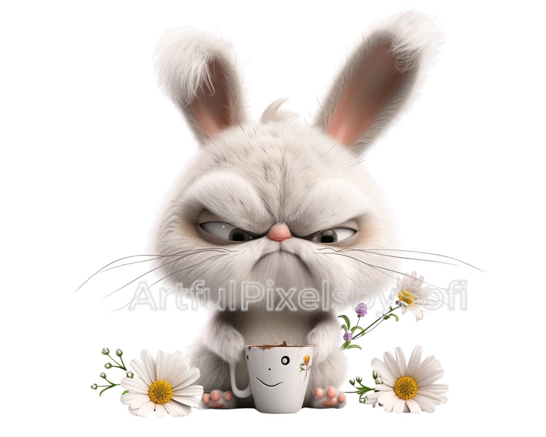 13 Grumpy Coffee Rabbit Clipart, 13 Designs, 406 DPI, Printable,no Background, Commercial Use ...