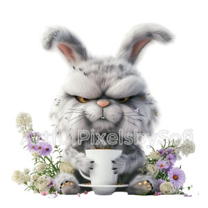 13 Grumpy Coffee Rabbit Clipart, 13 Designs, 406 DPI, Printable,no ...