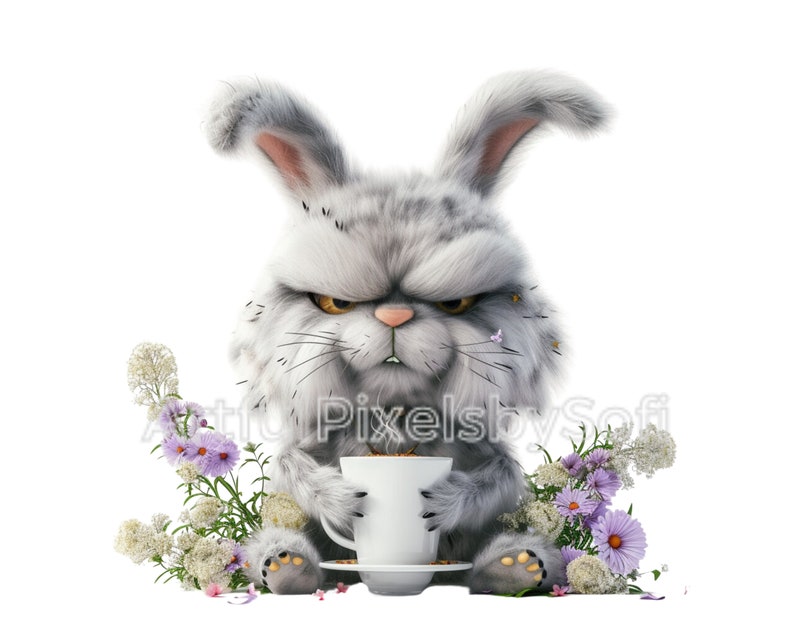 13 Grumpy Coffee Rabbit Clipart, 13 Designs, 406 DPI, Printable,no ...