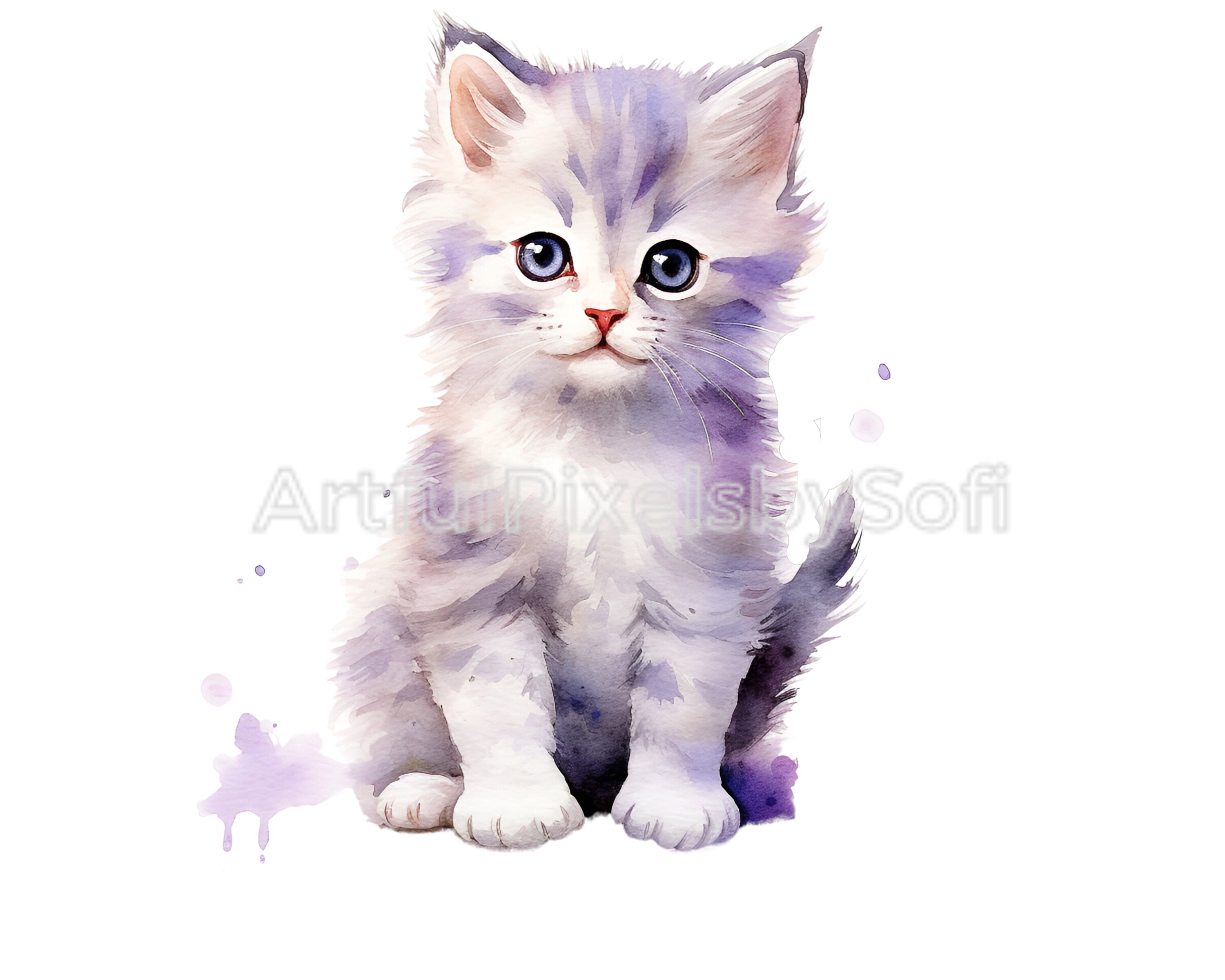 Cute Cat Watercolor Clipart Bundle, 15 High Quality Jpgs , 406 DPI ...