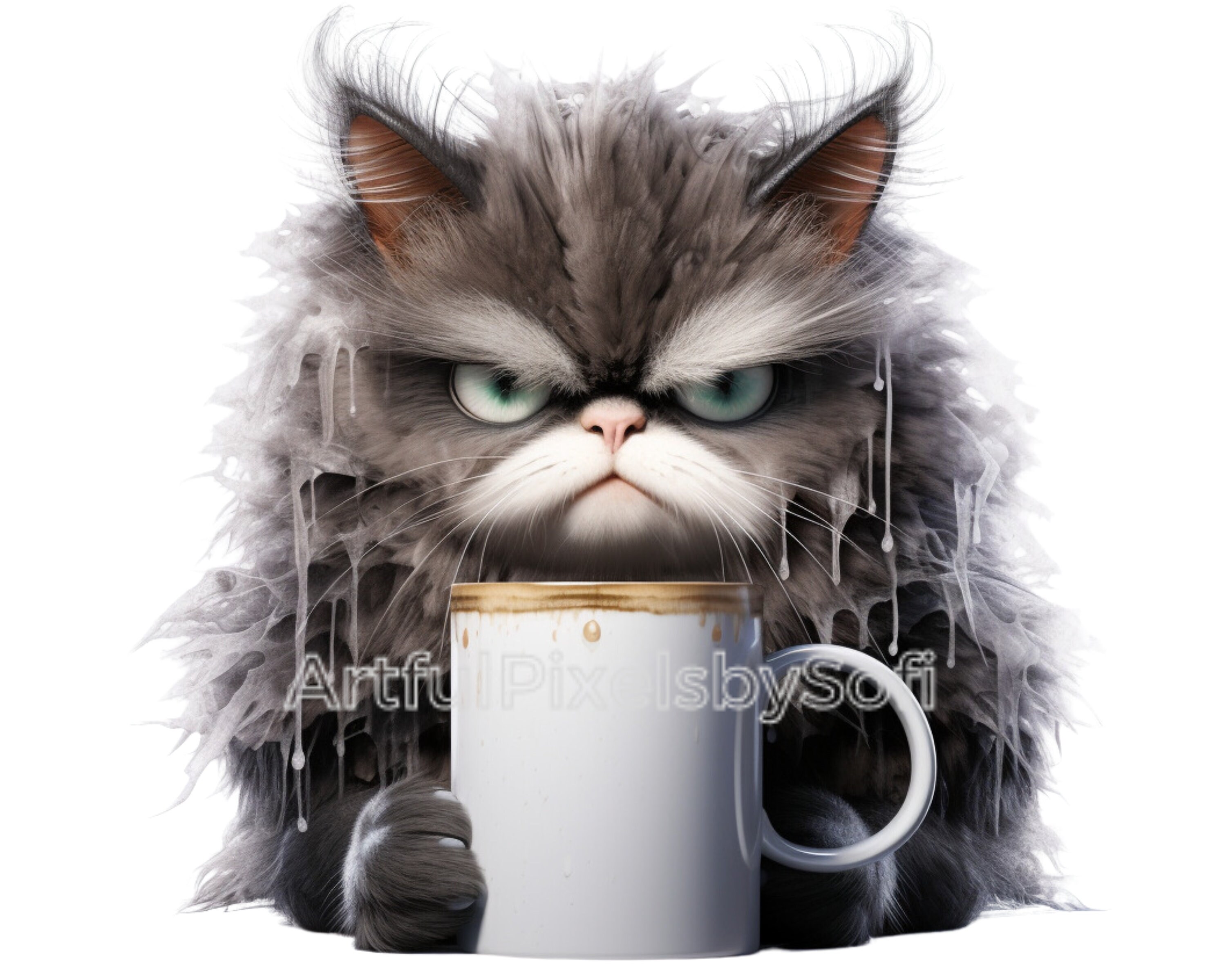 Grumpy Coffe Cat Clipart 10 Designs 406 DPI Printableno - Etsy