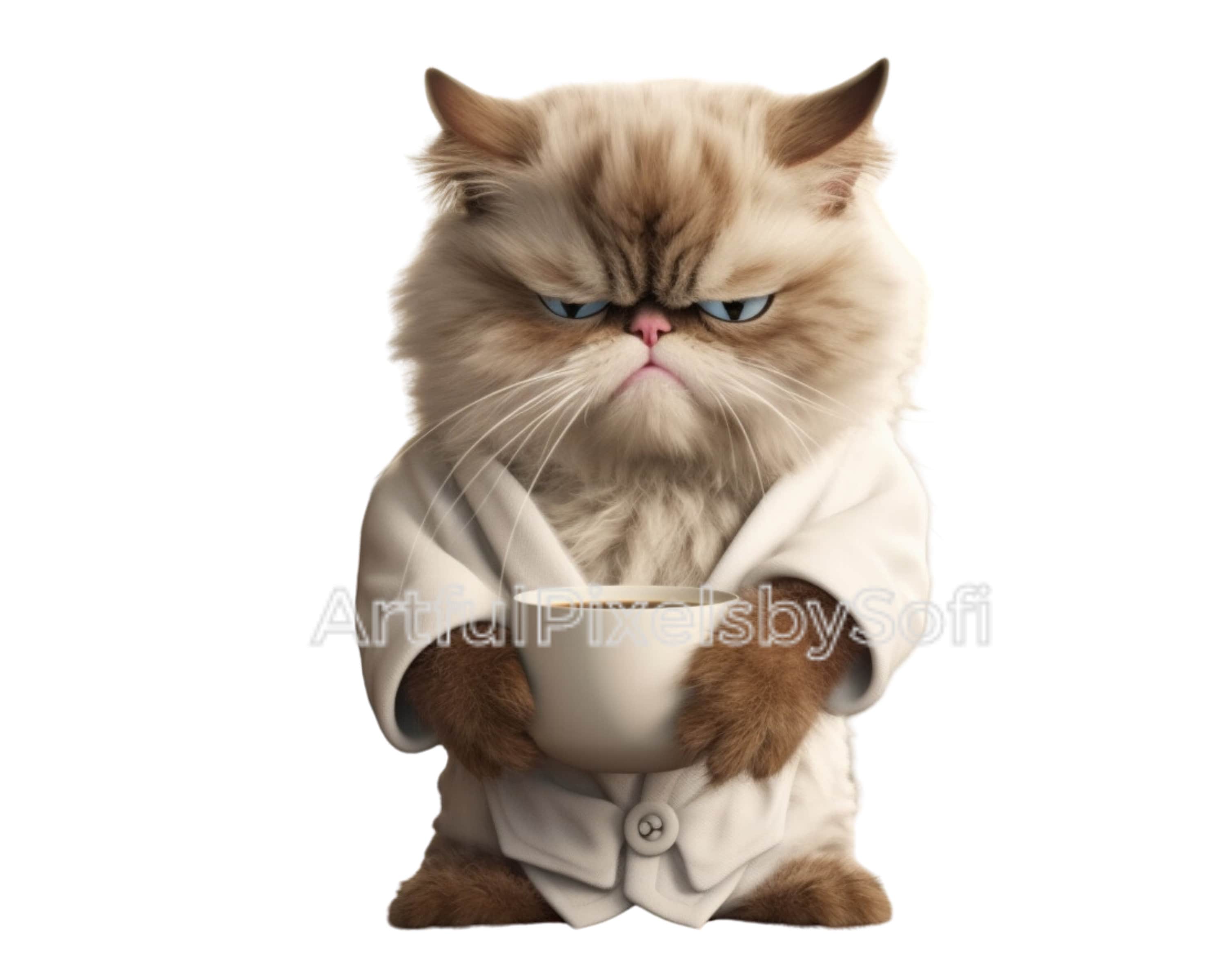 Fluffy Grumpy Coffe Cat Clipart, 10 Designs, 406 DPI, Printable,no ...