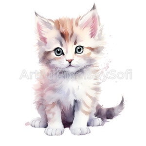 Cute Cat Watercolor Clipart Bundle, 15 High Quality Jpgs , 406 DPI ...