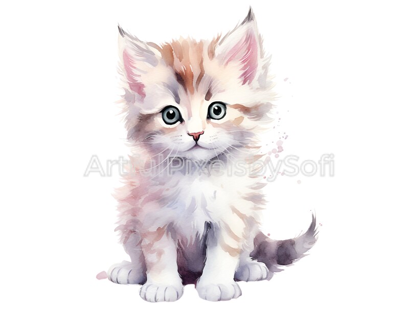 Cute Cat Watercolor Clipart Bundle, 15 High Quality Jpgs , 406 DPI ...