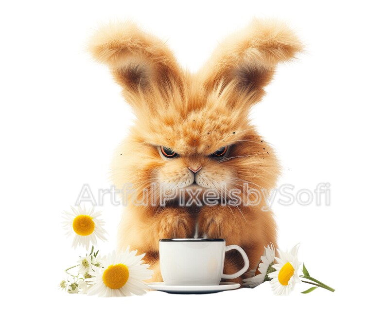 13 Grumpy Coffee Rabbit Clipart, 13 Designs, 406 DPI, Printable,no ...