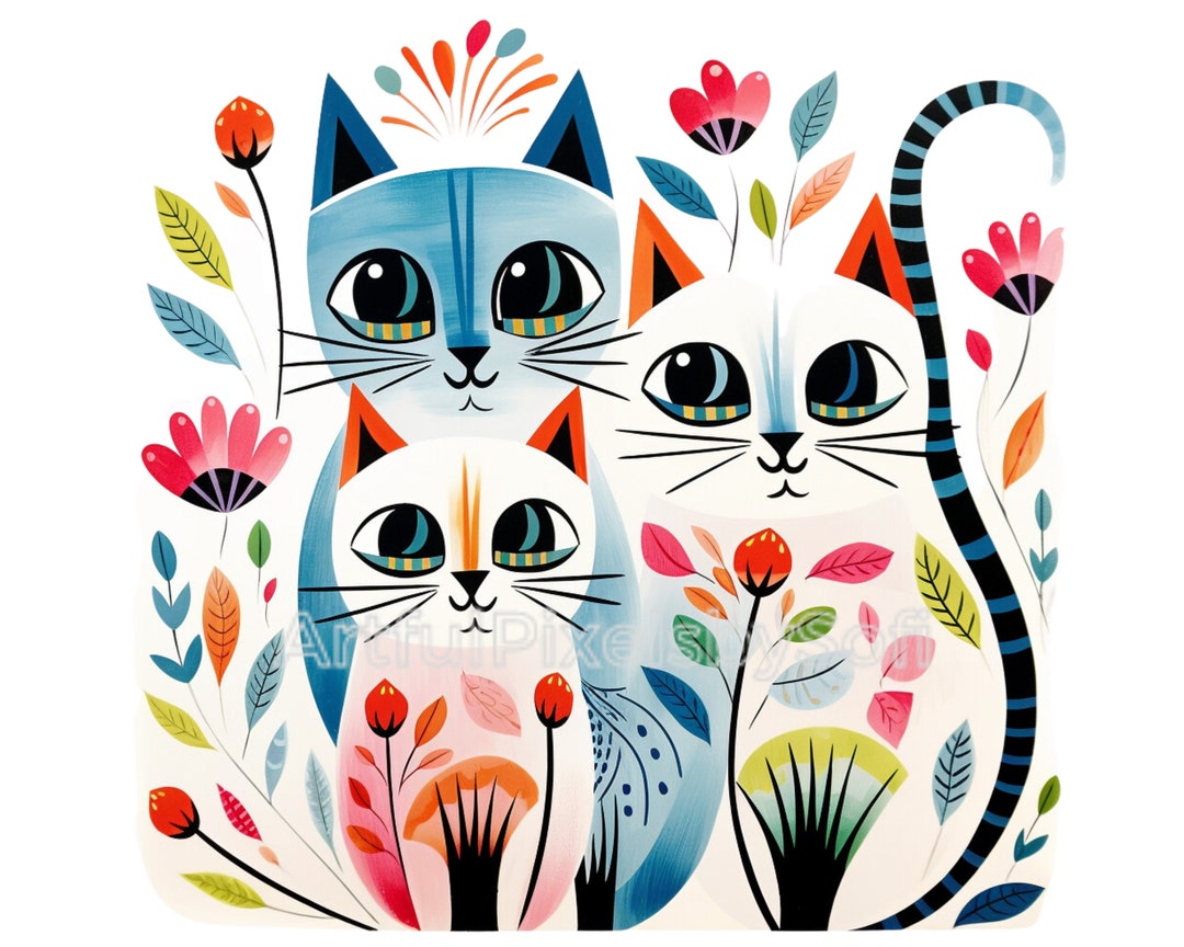 8 Cute Boho Family Cat Clipart, 8 Designs, 406 DPI, Printable,no ...