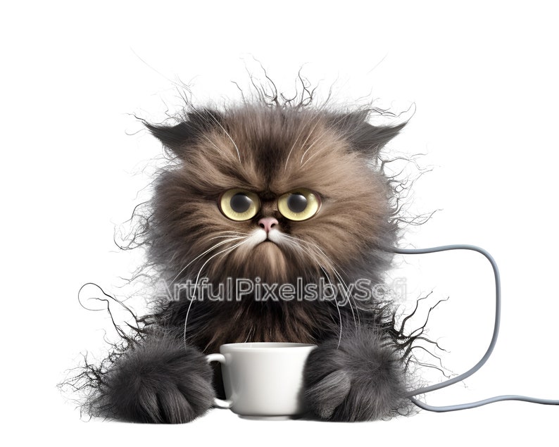 Grumpy Morning Coffee Cat Clipart 11 Designs 406 DPI Cat - Etsy