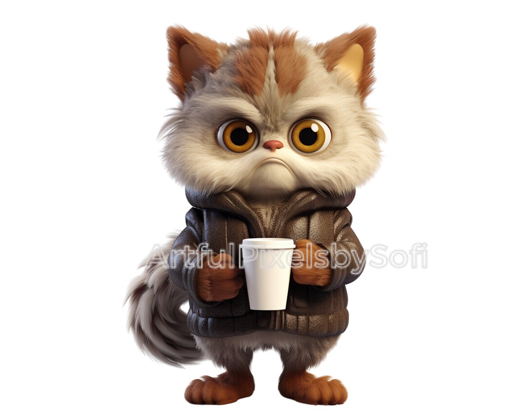 16 Grumpy Coffee Animals Clipart, 16 Designs, 406 DPI, Printable,no ...
