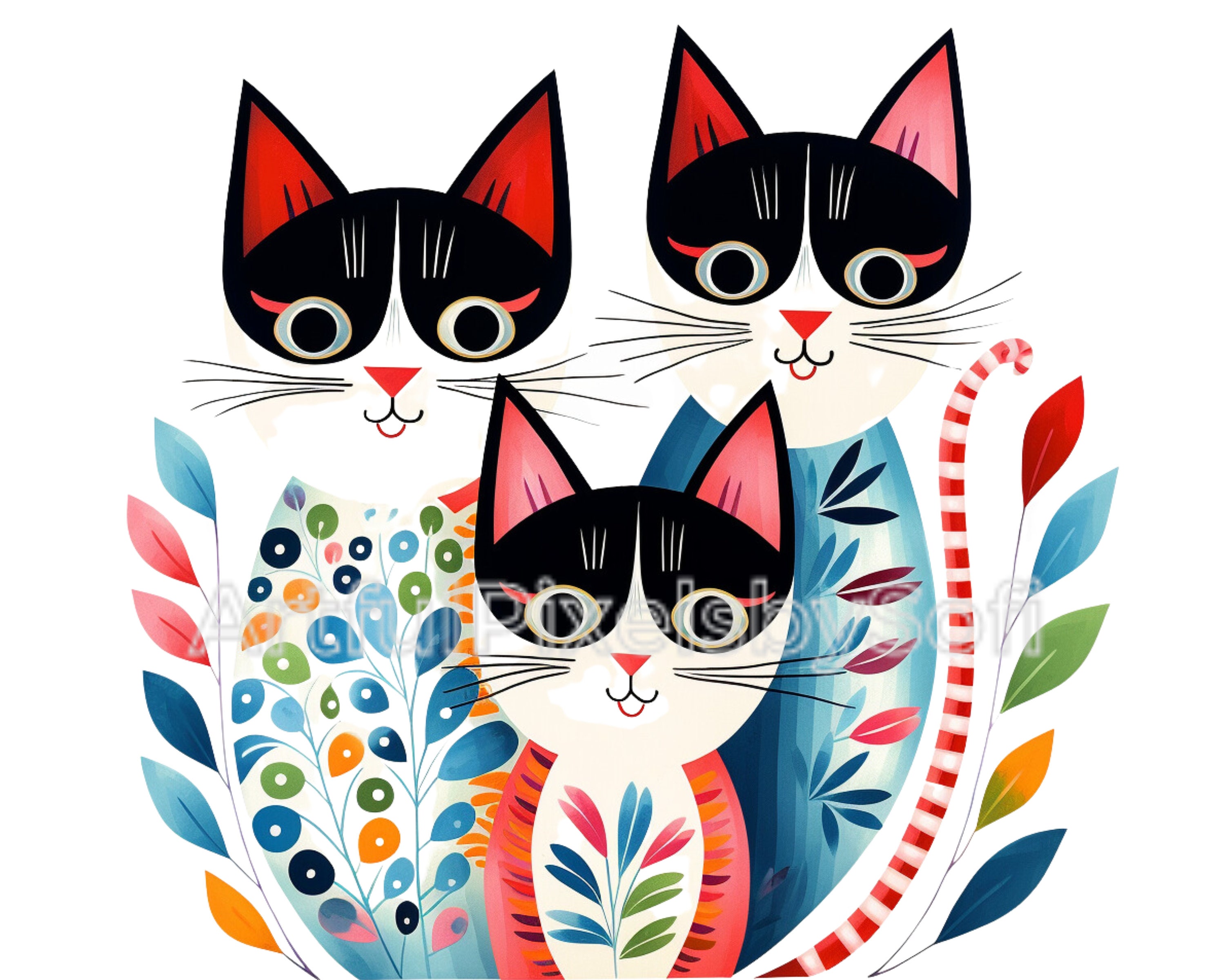 8 Cute Boho Family Cat Clipart, 8 Designs, 406 DPI, Printable,no ...
