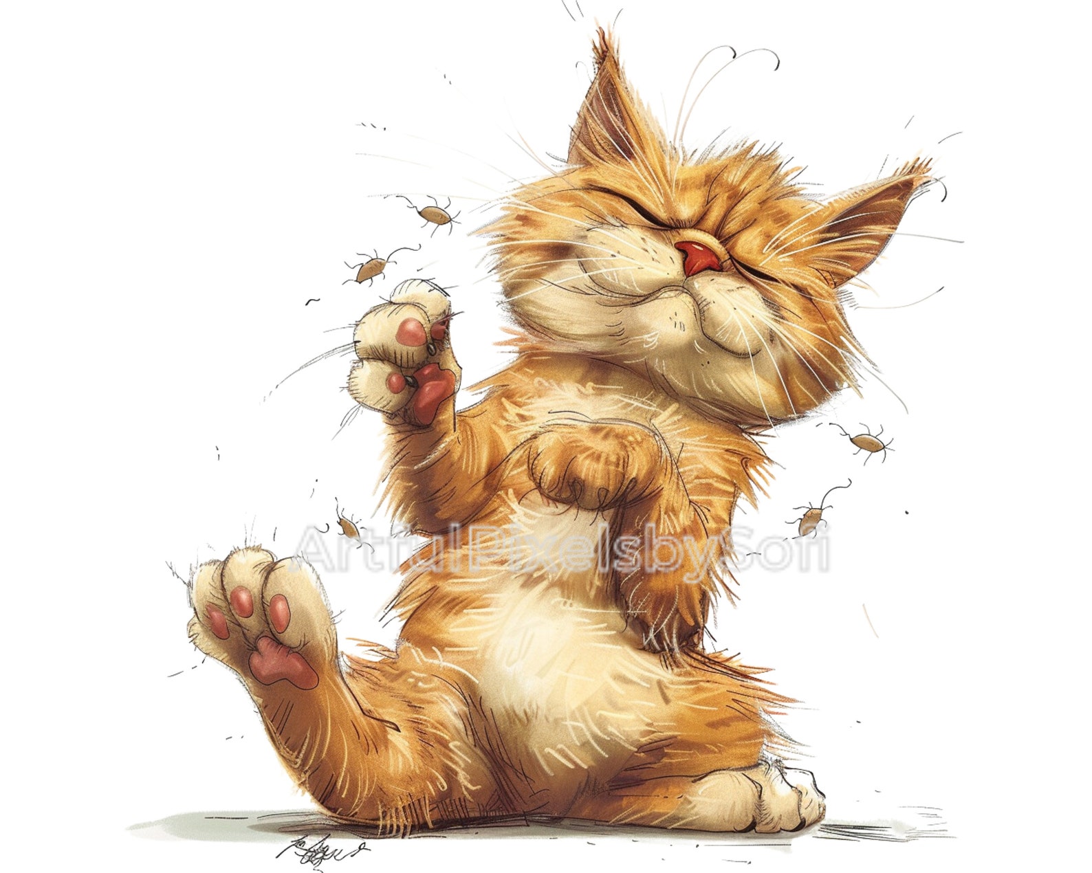 10 Funny Fleas Cat Clipart, 10 Designs, 406 DPI, Printable,no ...