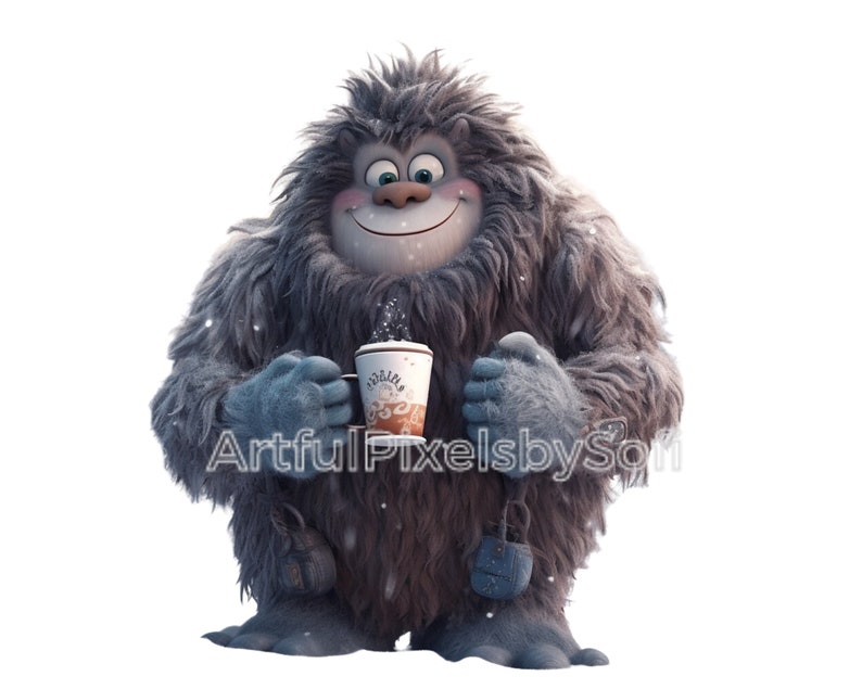11 Cute Yeti Drinking Coffee Clipart, 11 Designs, 406 DPI, Printable,no ...