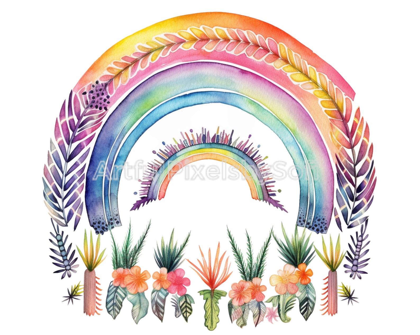 7 Colorful Boho Rainbow Flower Clipart, Rainbow PNG, 7 Designs, 406 DPI ...