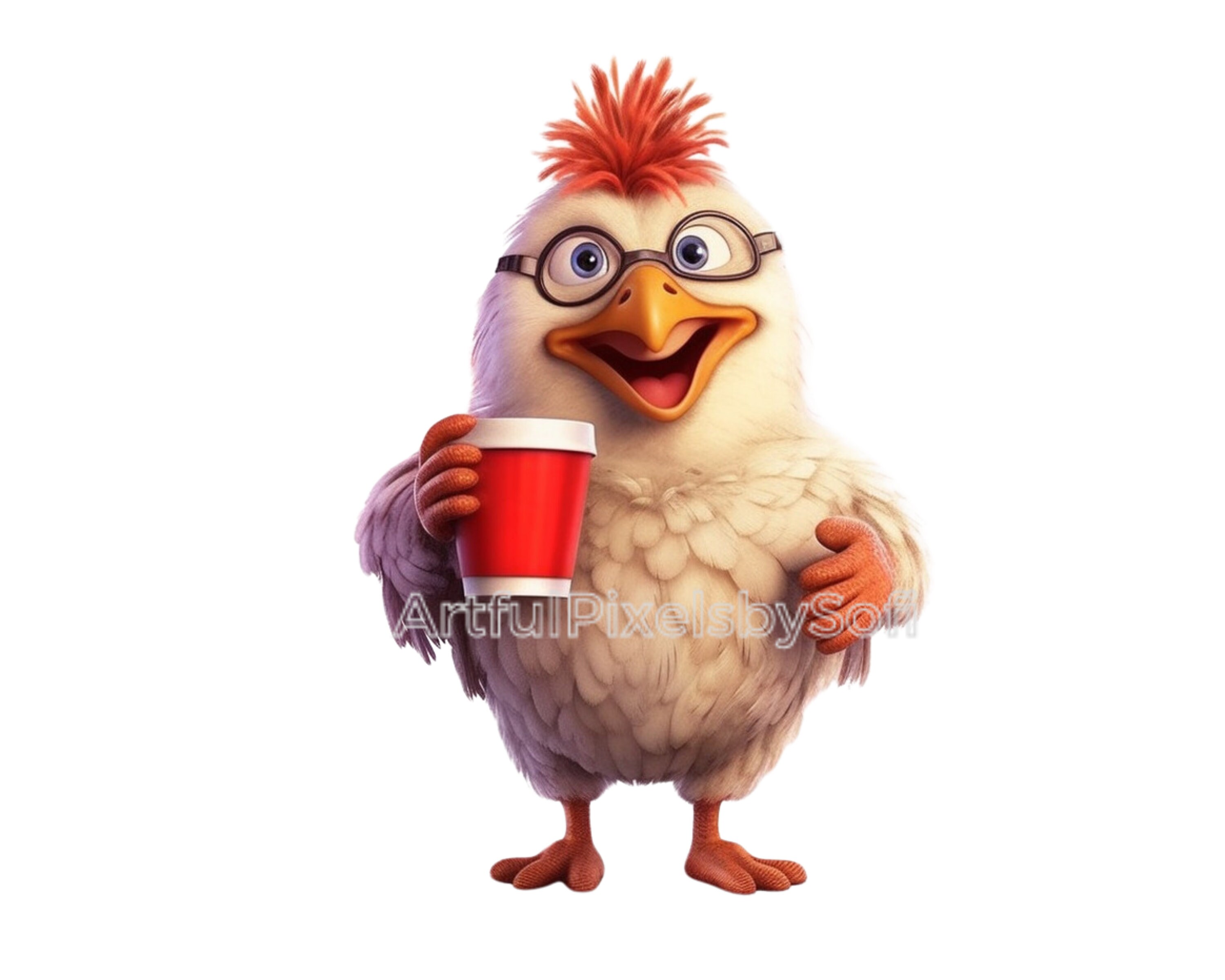 8 Cute Coffee Chicken Clipart, 8 Designs, 406 DPI, Printable,no ...