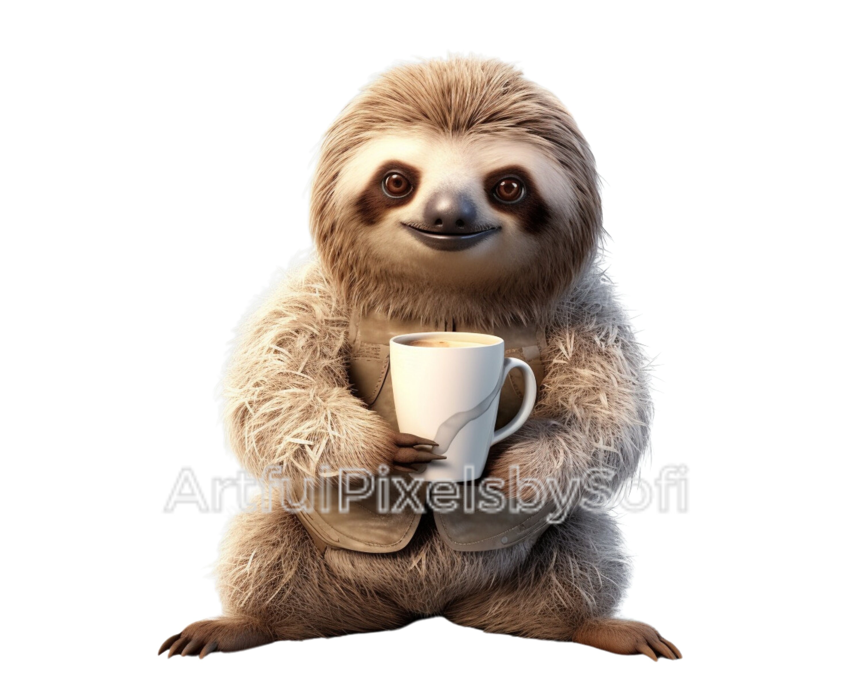 6 Cute Coffee Sloth Clipart, 6 Designs, 406 DPI, Printable,no ...