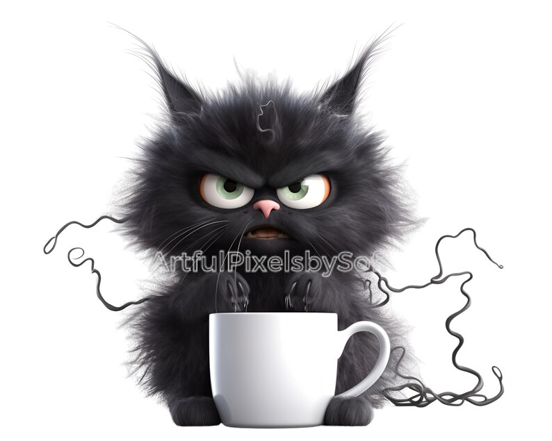 Grumpy Morning Coffee Cat Clipart 11 Designs 406 DPI Cat - Etsy