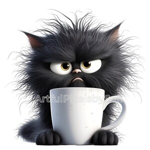 Grumpy Morning Coffee Cat Clipart, 11 Designs, 406 DPI, Cat PNG ...