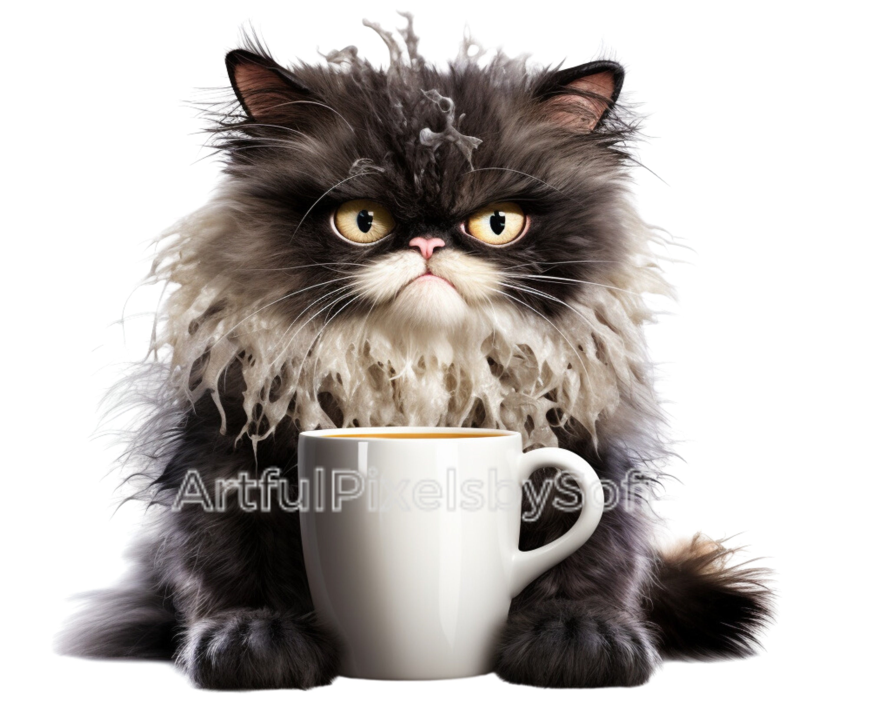 Grumpy Coffe Cat Clipart 10 Designs 406 DPI Printableno - Etsy