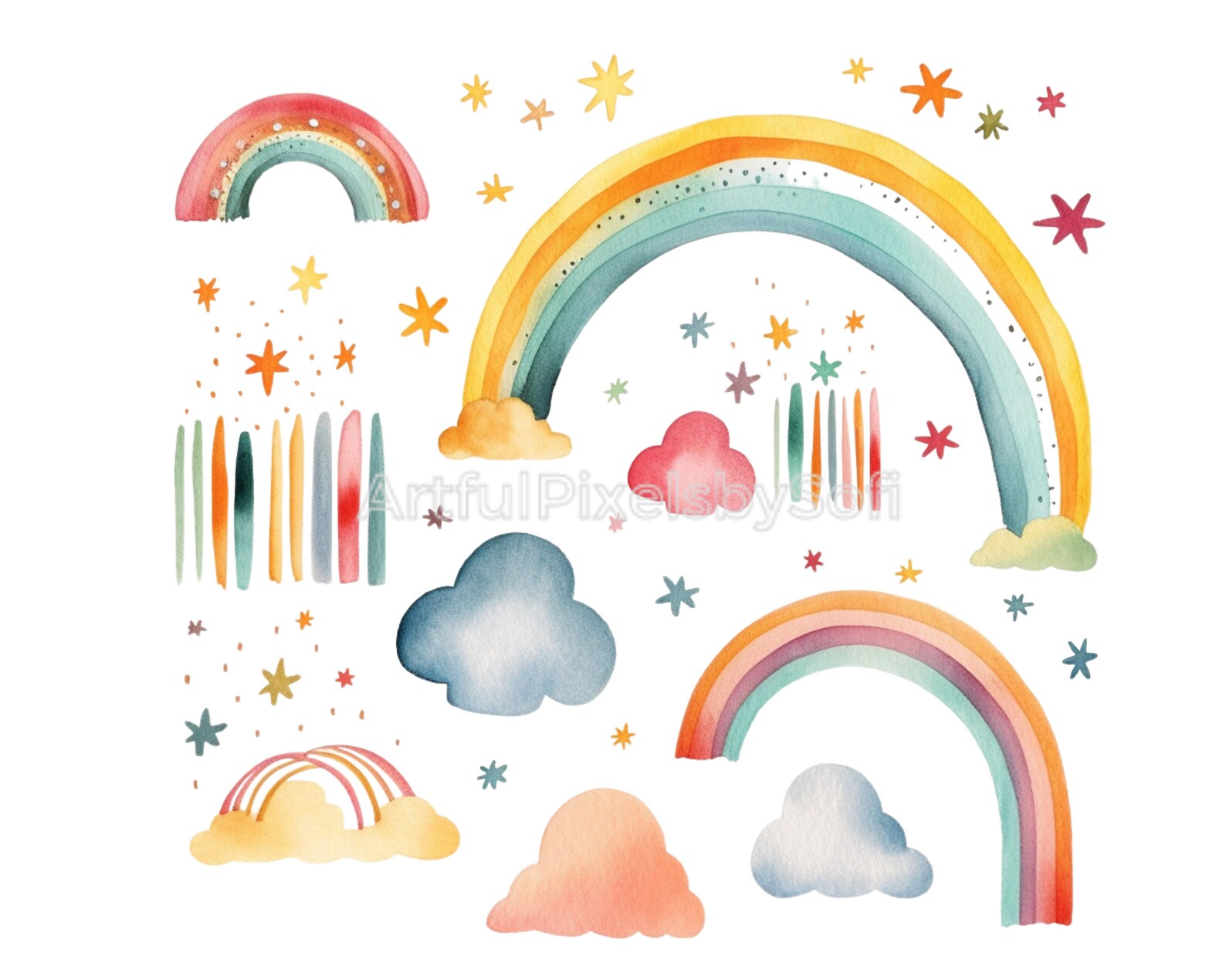 7 Colorful Boho Rainbow Flower Clipart, Rainbow PNG, 7 Designs, 406 DPI ...
