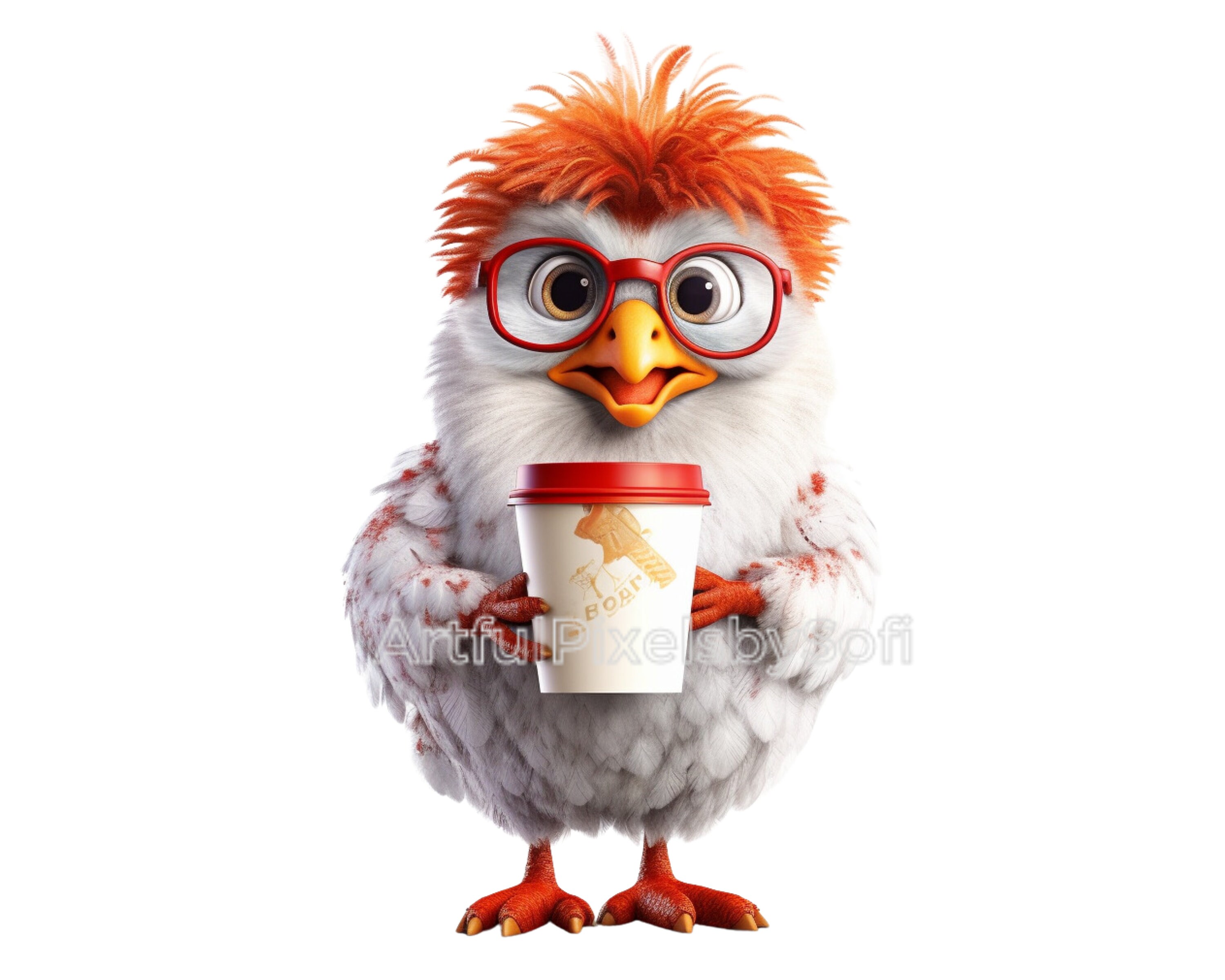 8 Cute Coffee Chicken Clipart, 8 Designs, 406 DPI, Printable,no ...