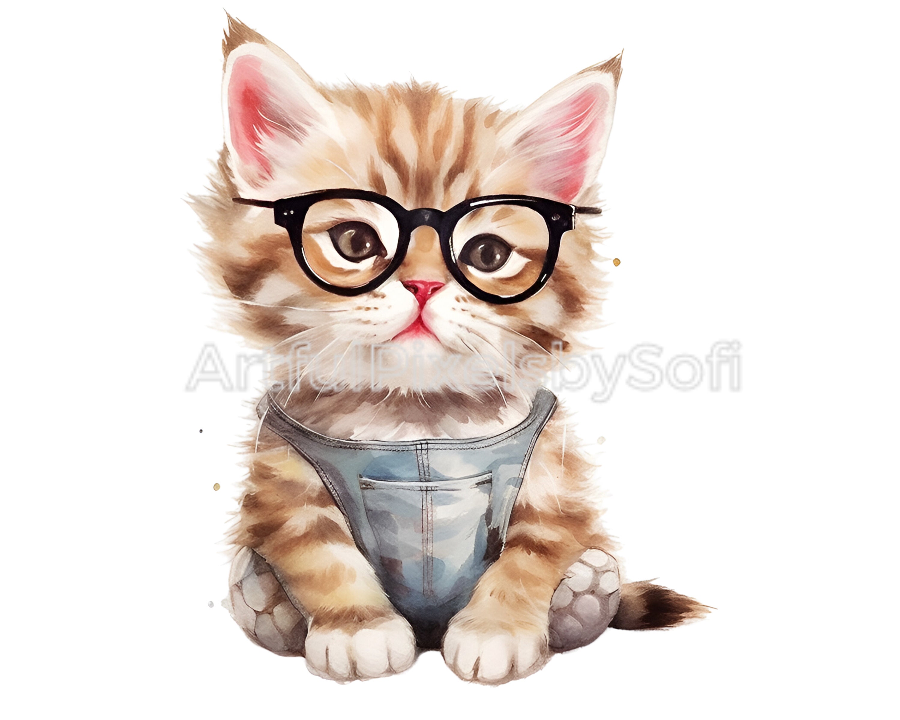 Cute Cat Watercolor Clipart Bundle, 15 High Quality Jpgs , 406 DPI ...