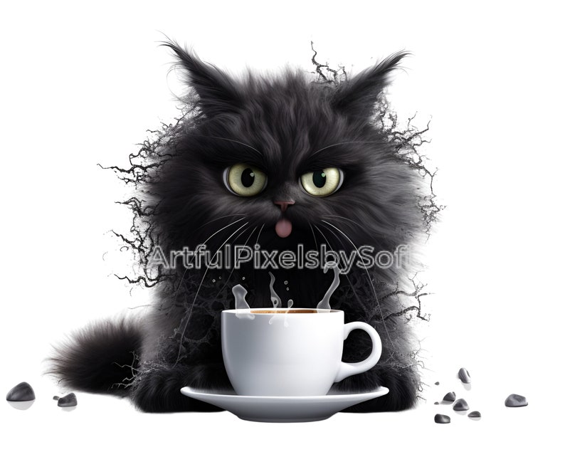 Grumpy Morning Coffee Cat Clipart 11 Designs 406 DPI Cat - Etsy
