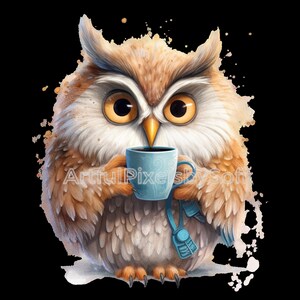 Grumpy Morning Coffee OWL Clipart, 8 Designs, 356 DPI, Owl PNG ...