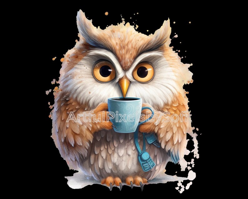 Grumpy Morning Coffee OWL Clipart, 8 Designs, 356 DPI, Owl PNG ...