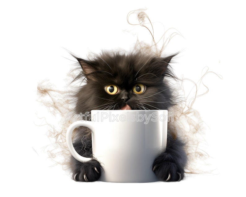 Grumpy Morning Coffee Cat Clipart 11 Designs 406 DPI Cat - Etsy