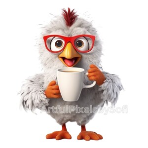 8 Cute Coffee Chicken Clipart, 8 Designs, 406 DPI, Printable,no ...