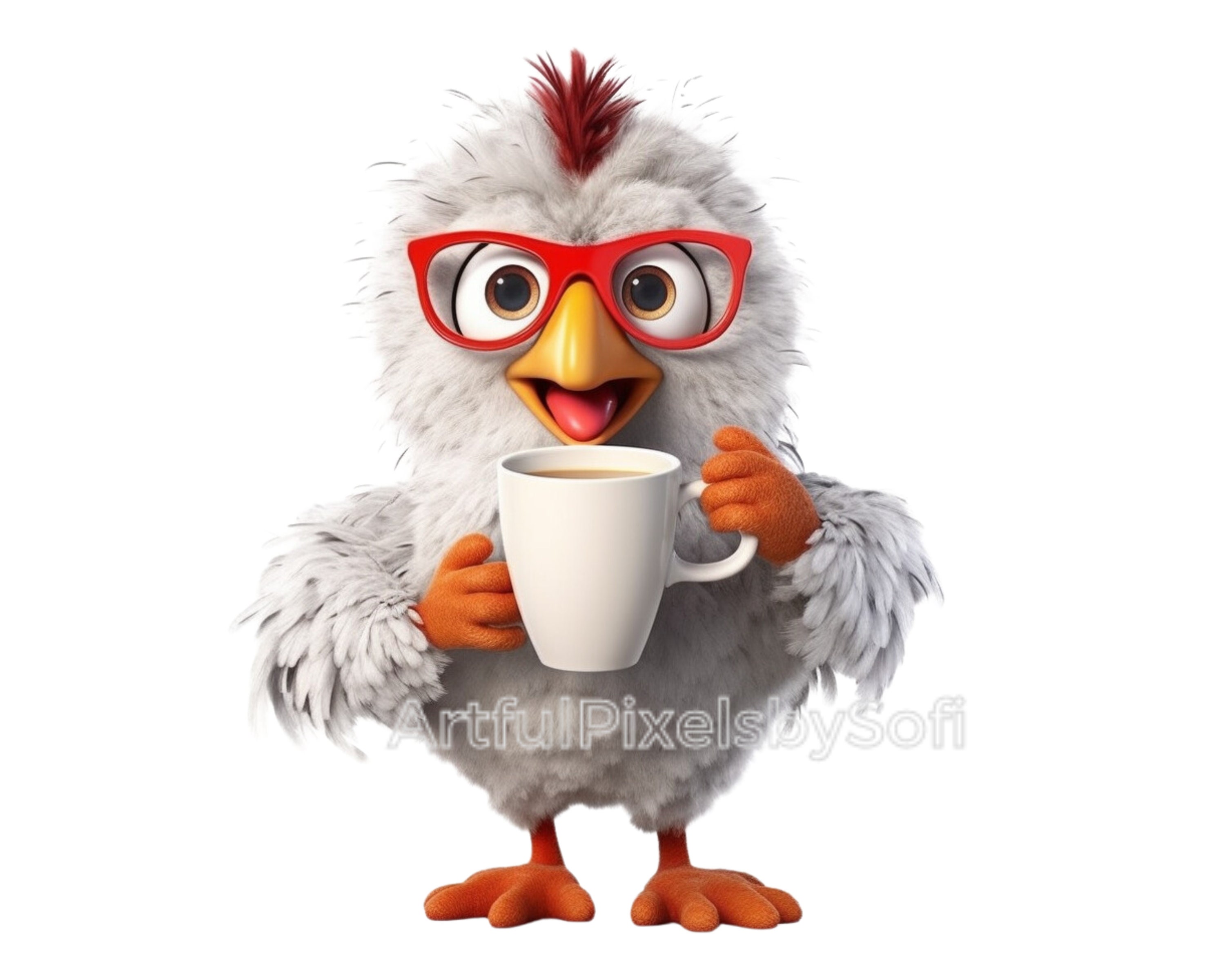 8 Cute Coffee Chicken Clipart, 8 Designs, 406 DPI, Printable,no ...