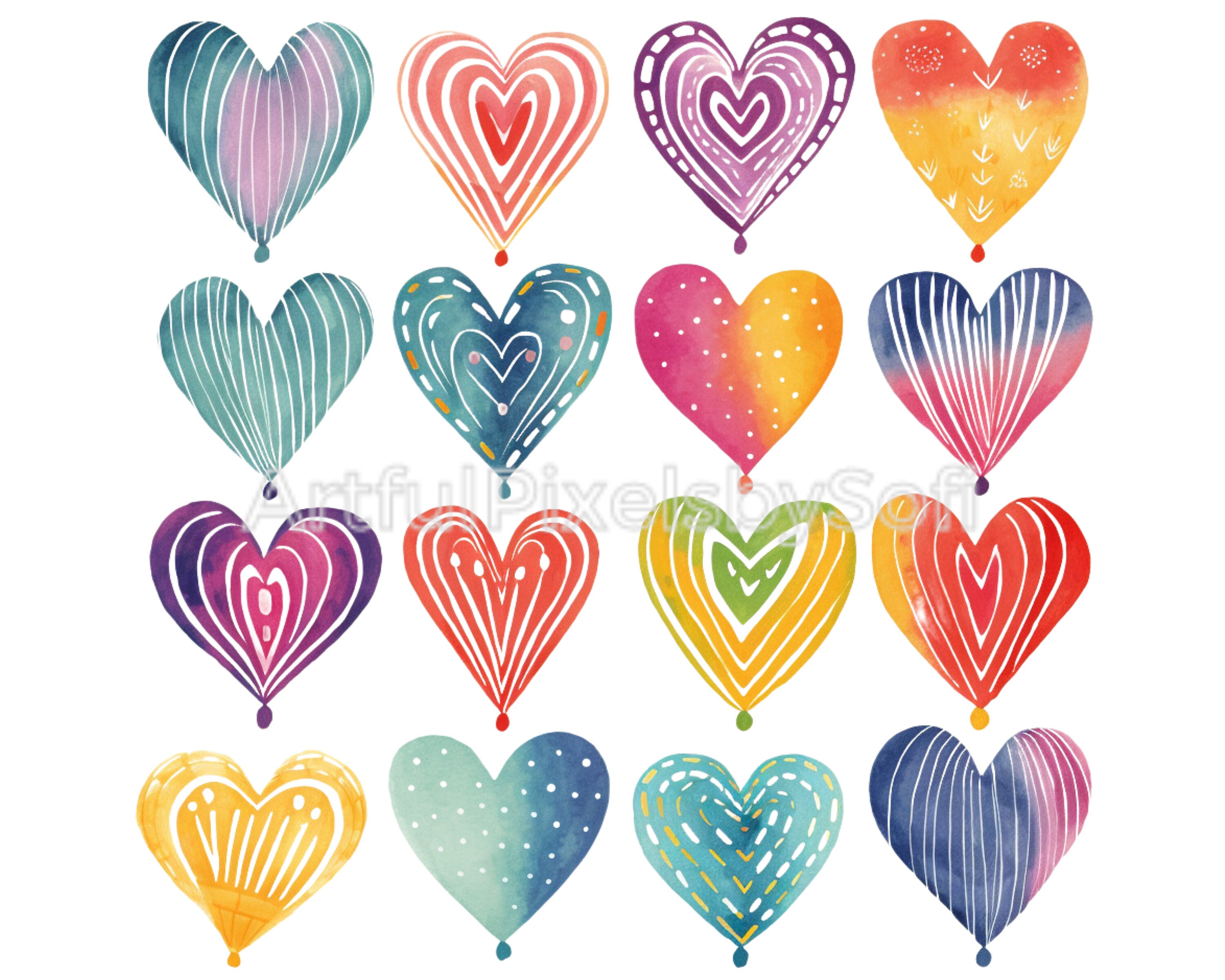 9 Colorful Hearts Clipart Boho Leaf Hearts PNG 9 Designs - Etsy