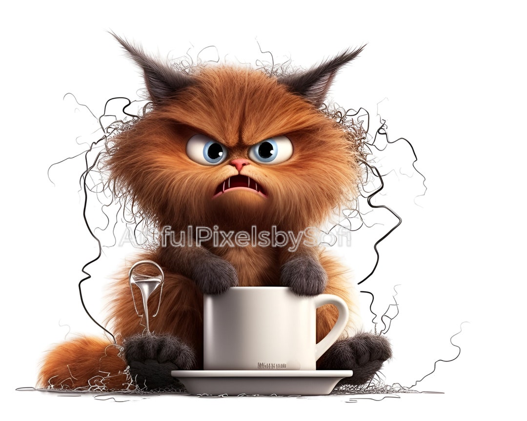 Grumpy Morning Coffee Cat Clipart, 11 Designs, 406 DPI, Cat PNG ...