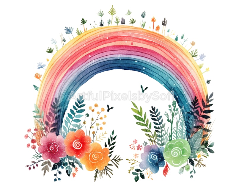 7 Colorful Boho Rainbow Flower Clipart, Rainbow PNG, 7 Designs, 406 DPI ...