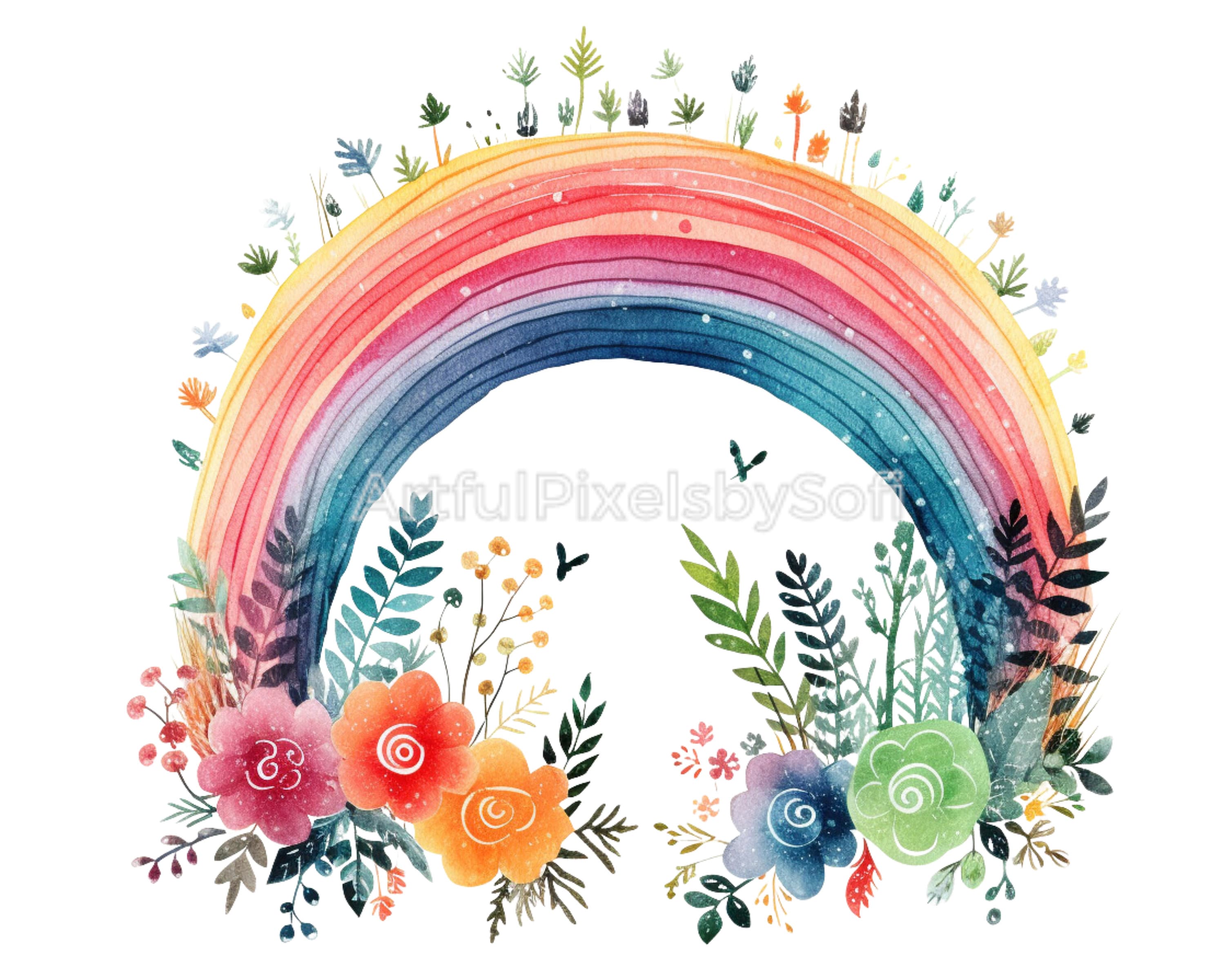 7 Colorful Boho Rainbow Flower Clipart, Rainbow PNG, 7 Designs, 406 DPI ...