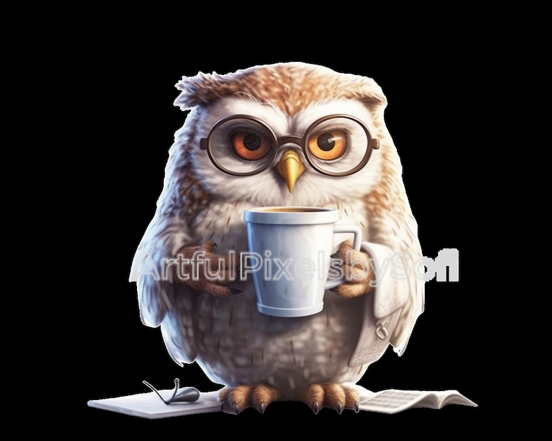 Grumpy Morning Coffee OWL Clipart, 8 Designs, 356 DPI, Owl PNG ...