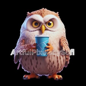 Grumpy Morning Coffee OWL Clipart, 8 Designs, 356 DPI, Owl PNG ...