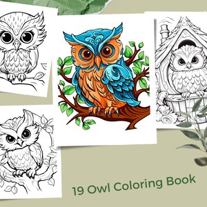 19 Pages Owl Coloring Book Adults Kids Coloring Pages, Instant Download ...