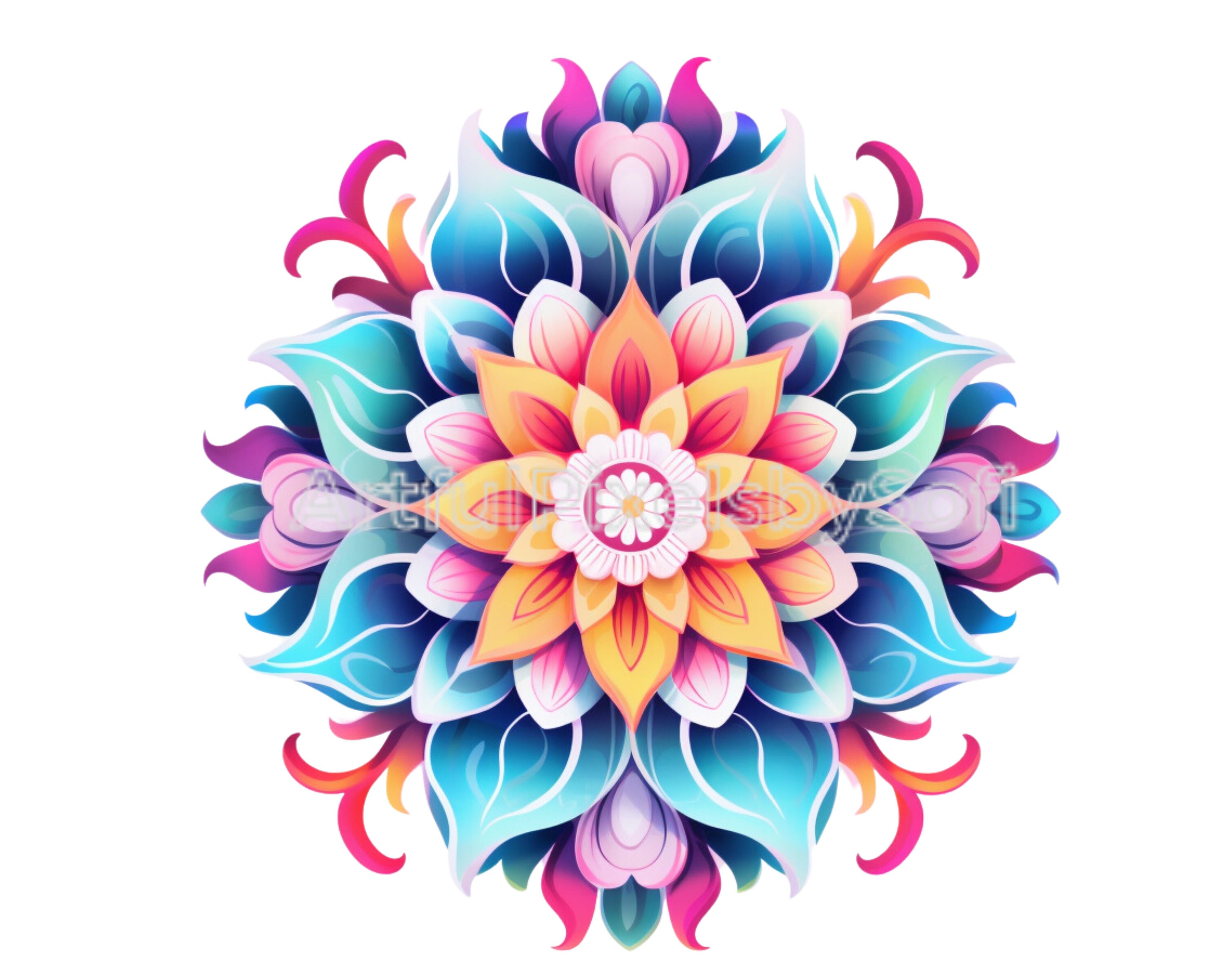6 Colorful Boho Mandala Flower Clipart, 406 DPI, Mandala Flower PNG, 6 ...