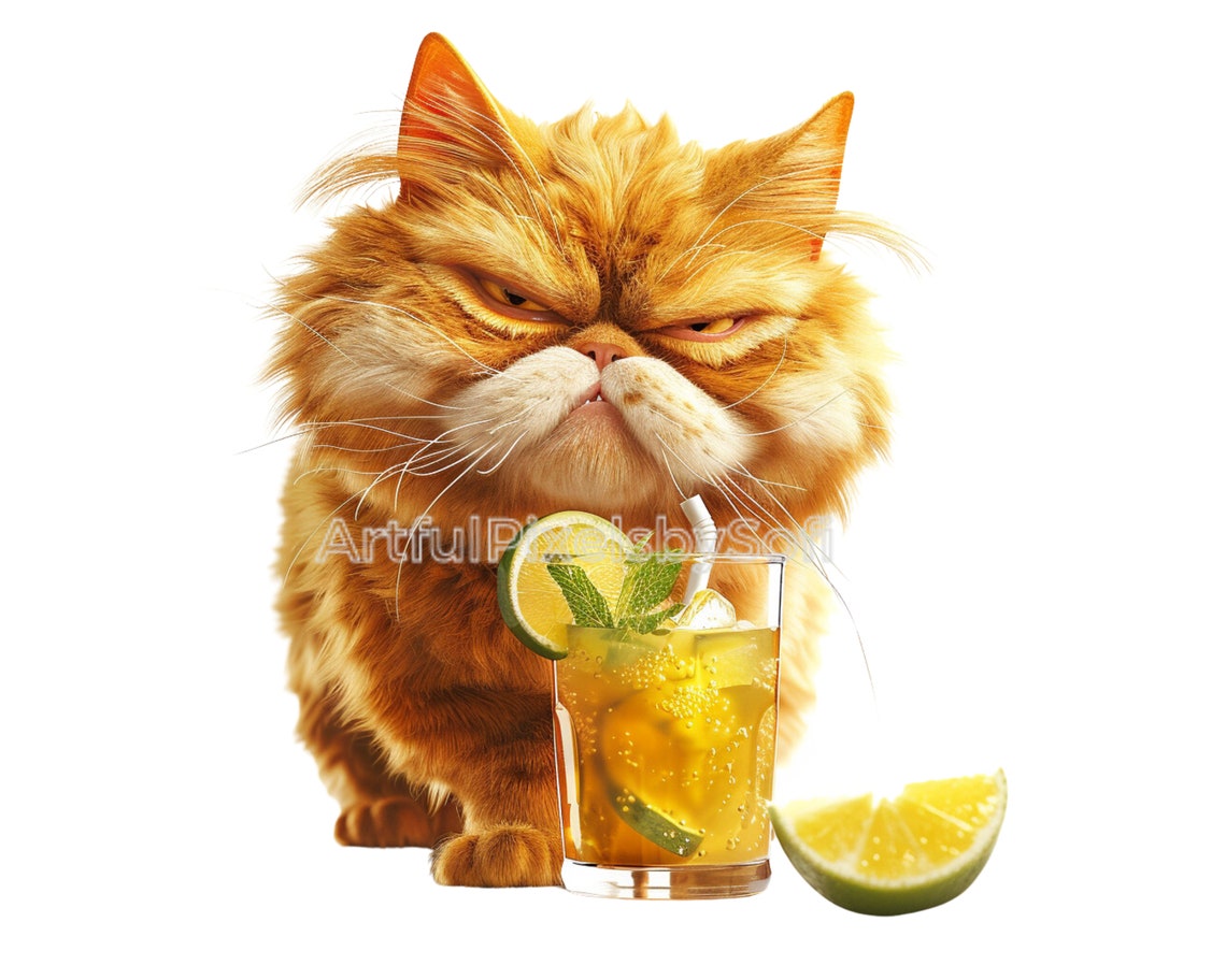 7 Limonade Funny Grumpy Cat Clipart, 7 Designs, 406 DPI, Printable,no ...