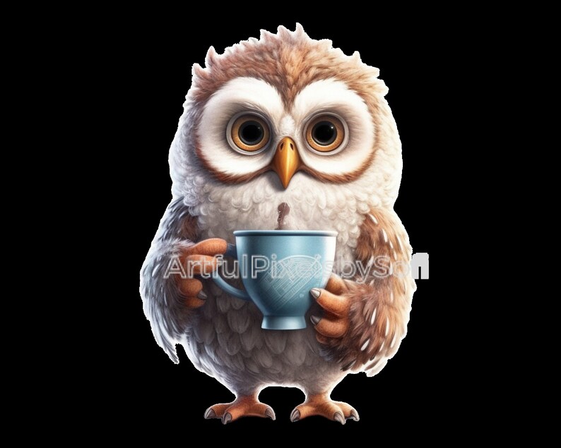 Grumpy Morning Coffee OWL Clipart, 8 Designs, 356 DPI, Owl PNG ...