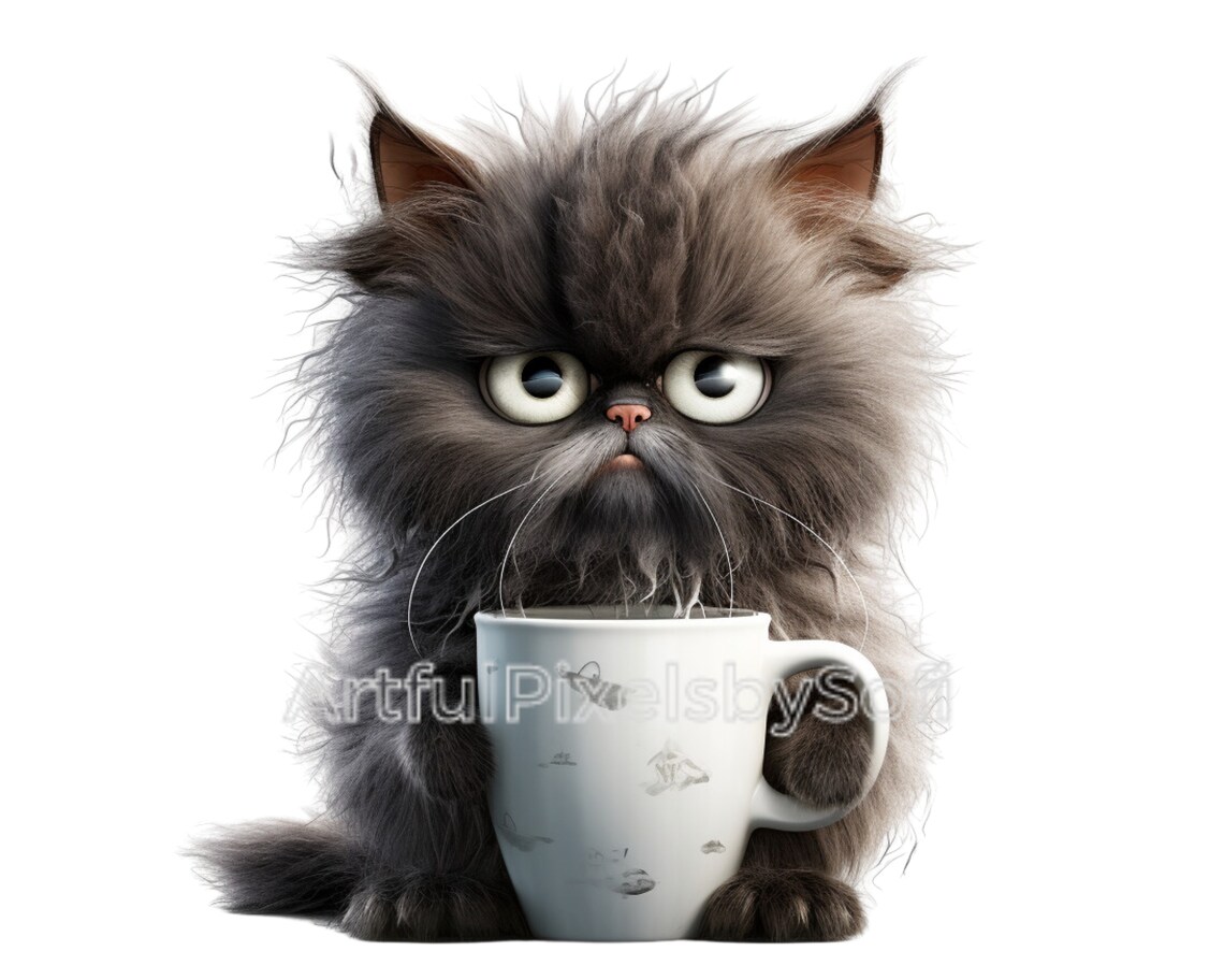 Grumpy Coffe Cat Clipart 10 Designs 406 DPI Printableno - Etsy Canada