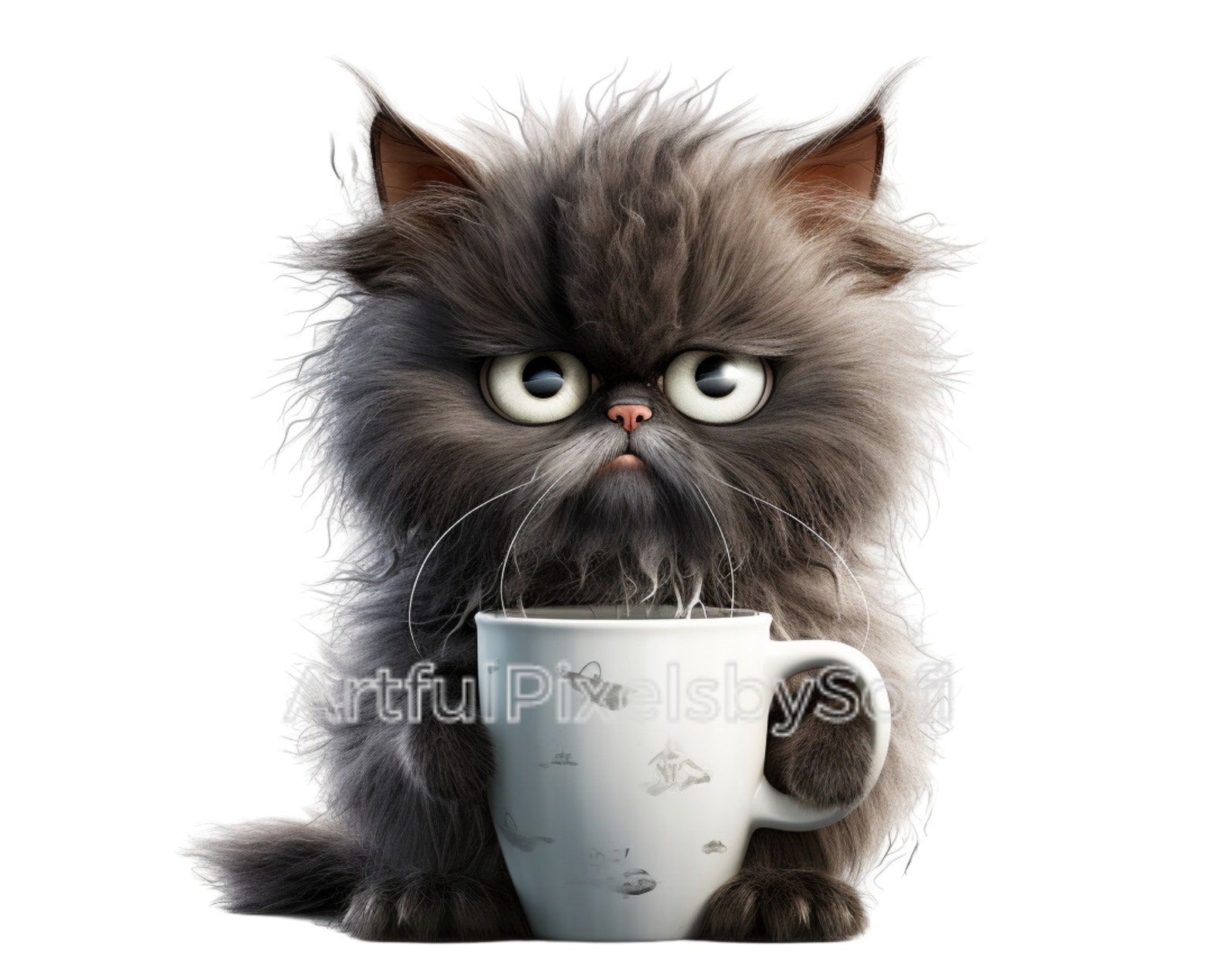 Grumpy Coffe Cat Clipart, 10 Designs, 406 DPI, Printable,no Background ...